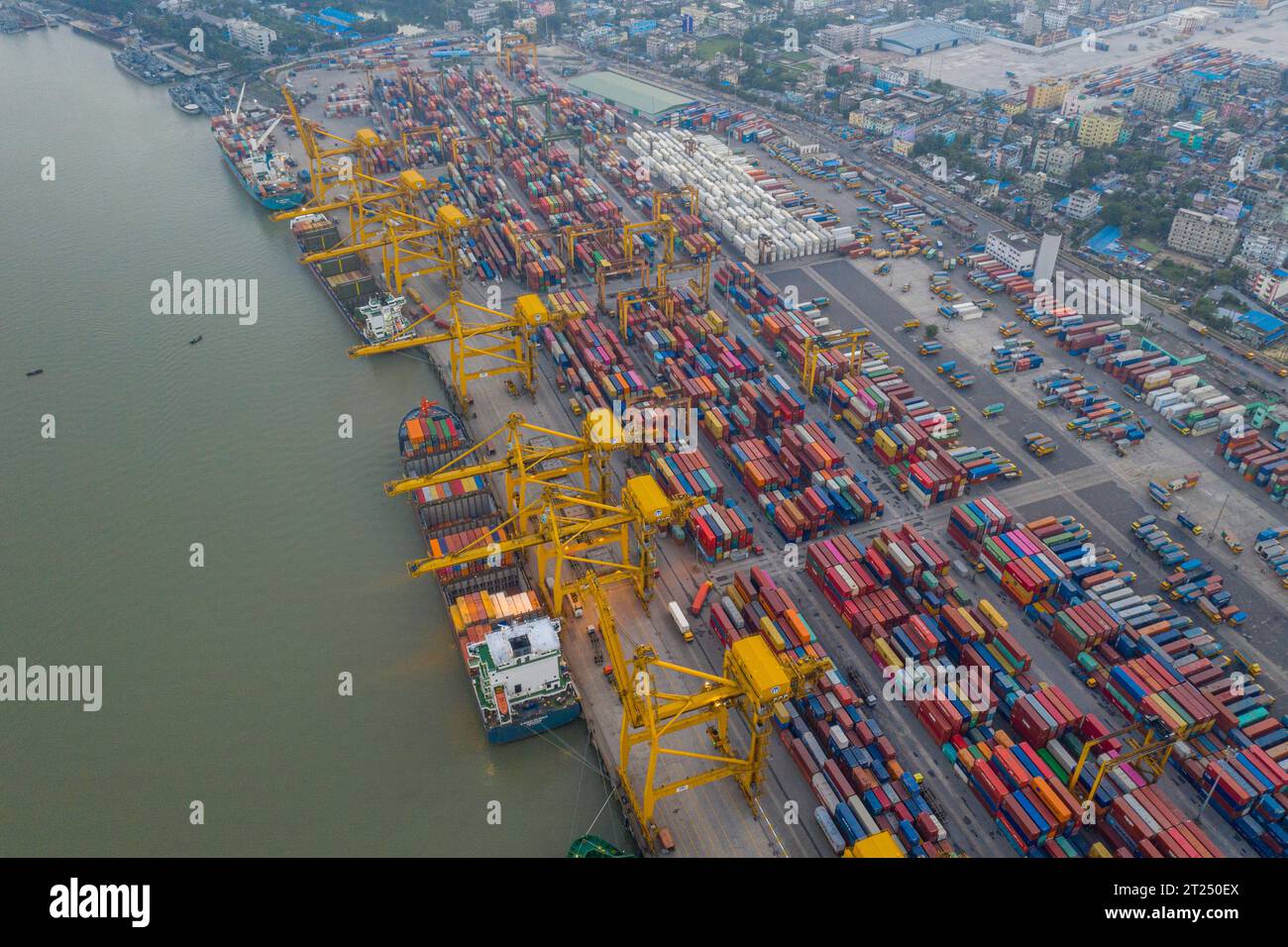 Aerial view of Chittagong Port. It is the main seaport of Bangladesh ...