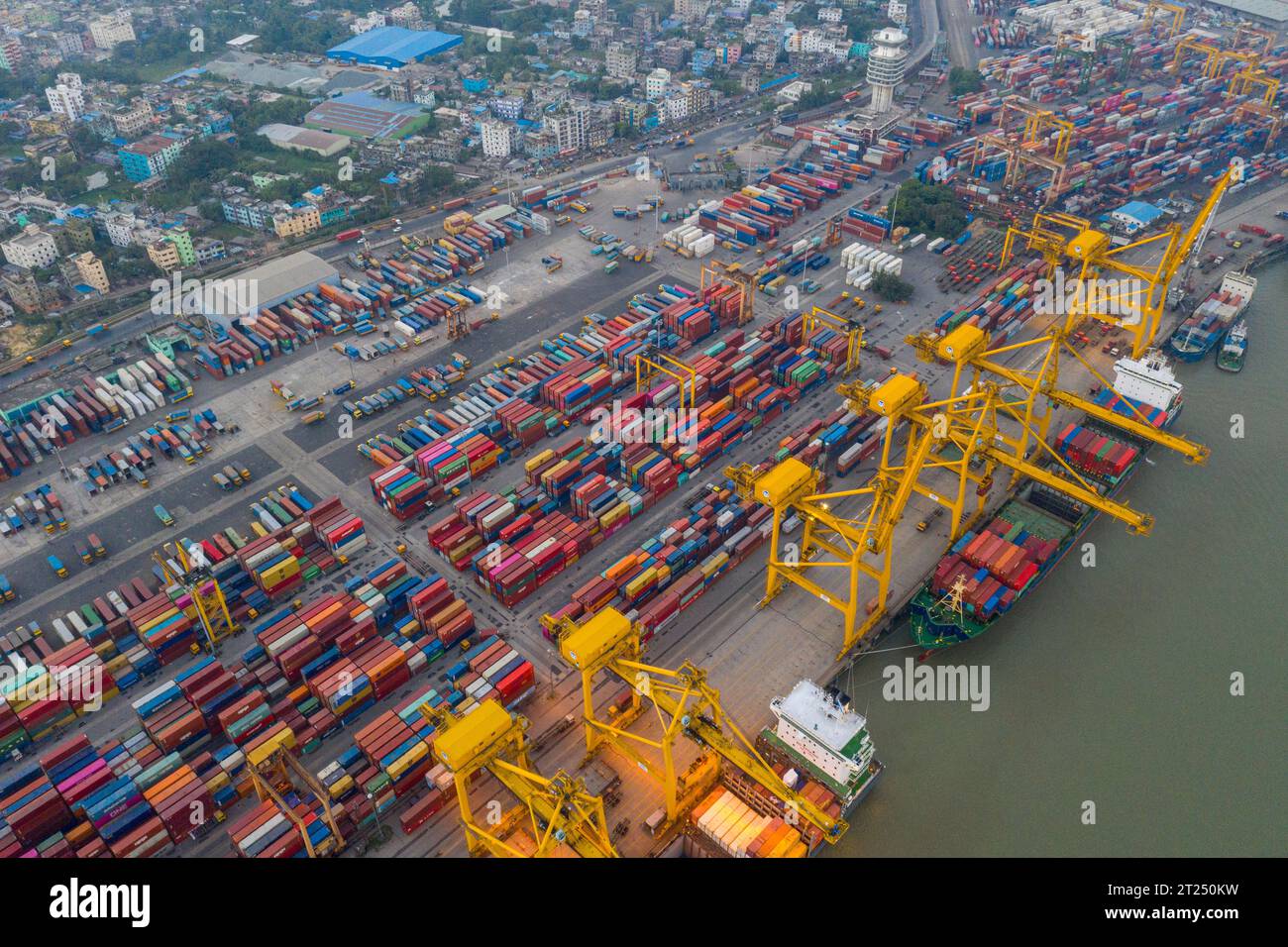 Aerial view of Chittagong Port. It is the main seaport of Bangladesh ...
