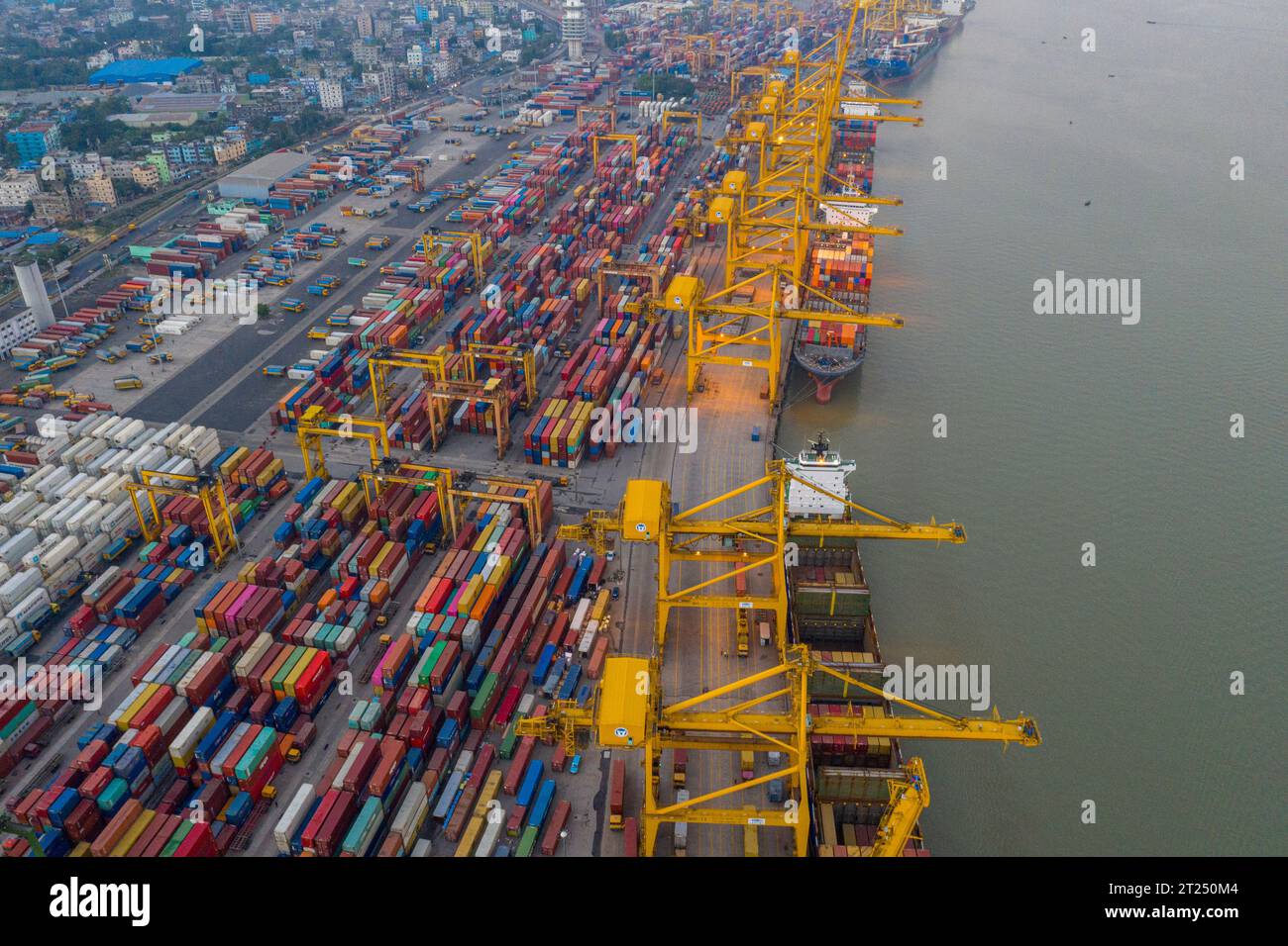 Aerial view of Chittagong Port. It is the main seaport of Bangladesh ...