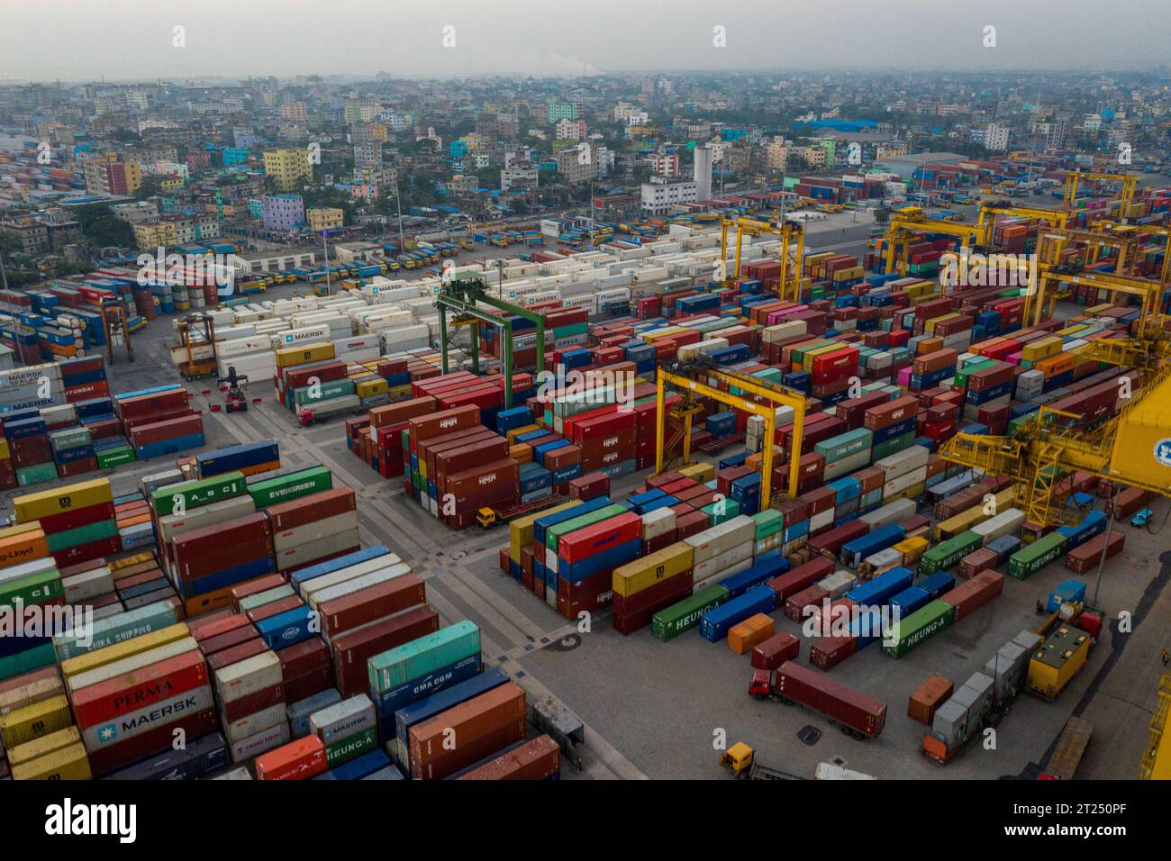 Aerial view of Chittagong Port. It is the main seaport of Bangladesh ...