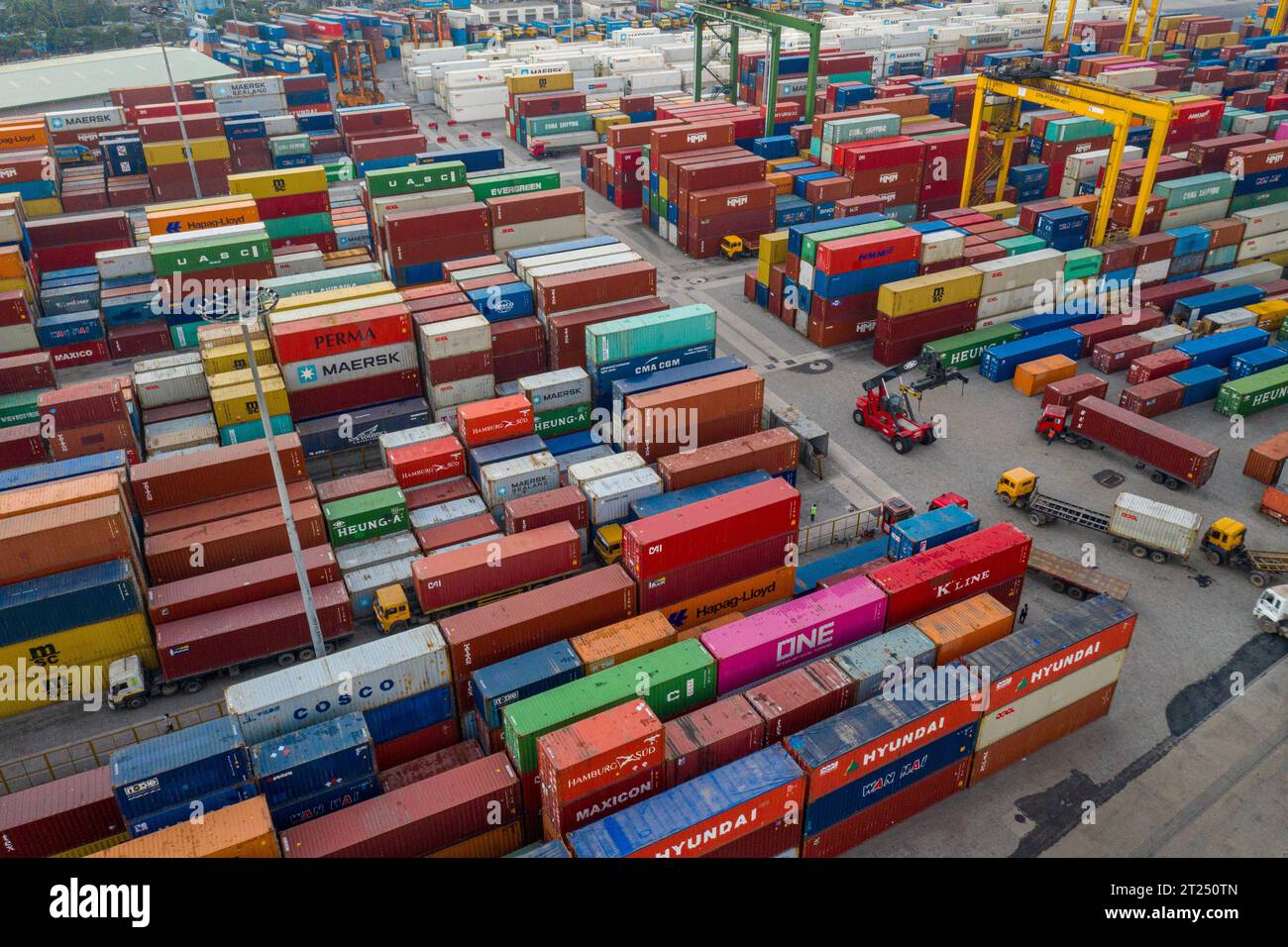 Aerial view of Chittagong Port. It is the main seaport of Bangladesh ...