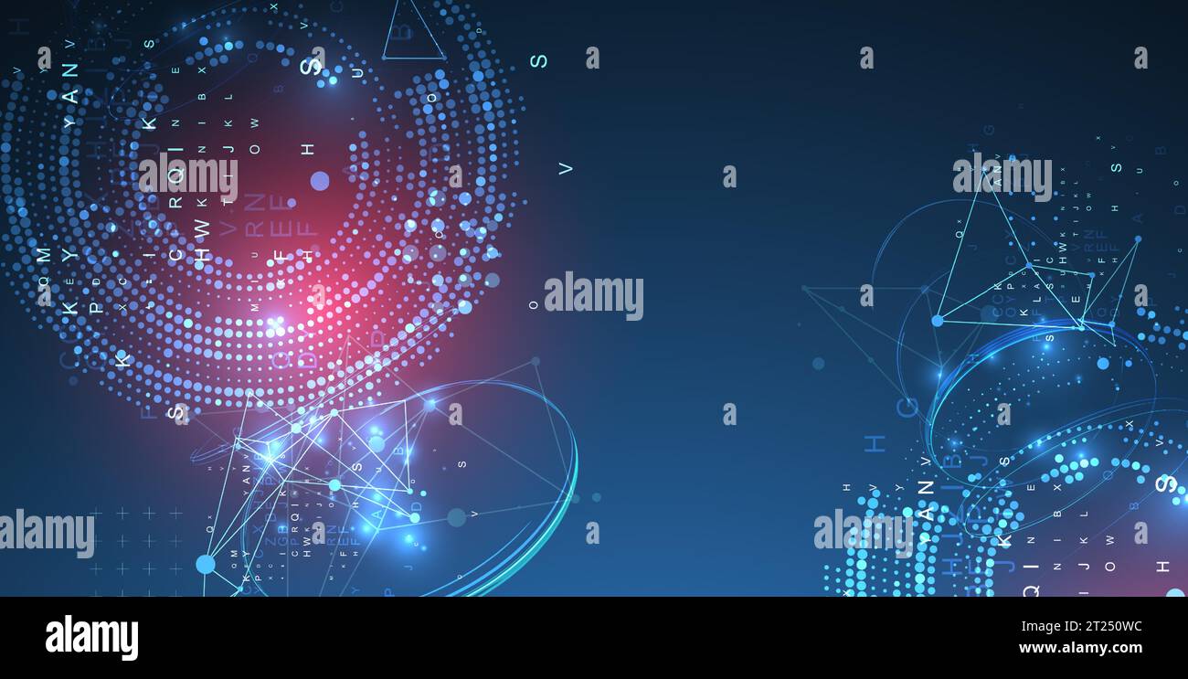 Halftone science background with connecting dots and lines. Digital data visualization. Vector ...