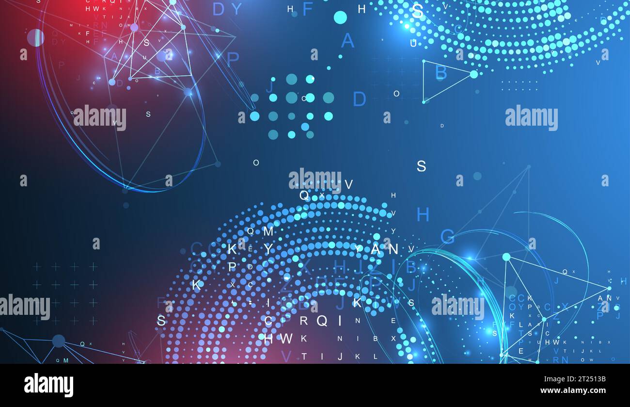 Halftone science background with connecting dots and lines. Digital data visualization. Vector ...