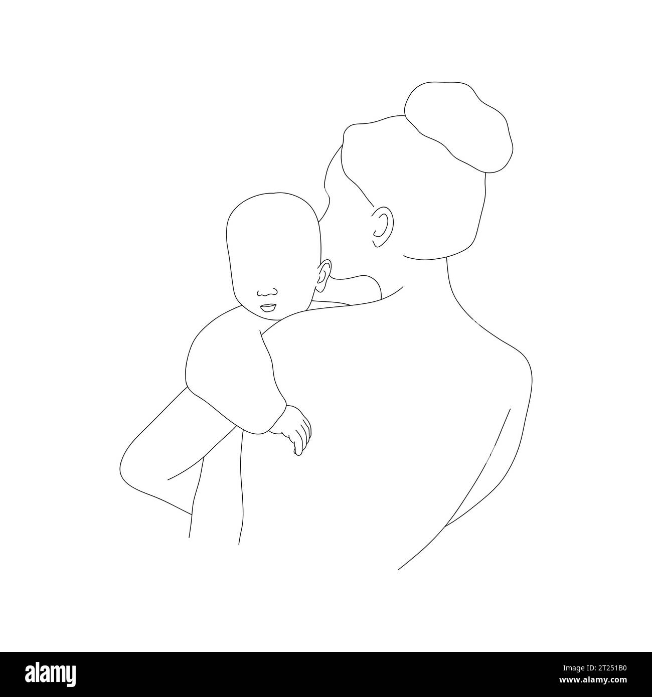 Mother and baby in linear style. Woman holding her newborn child. One ...