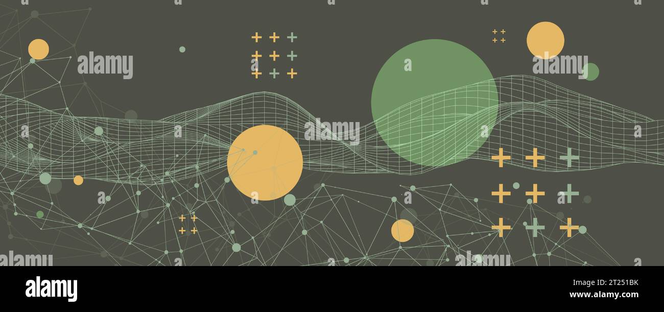 Abstract background with wireframe waves. 3D surface. Vector Stock ...