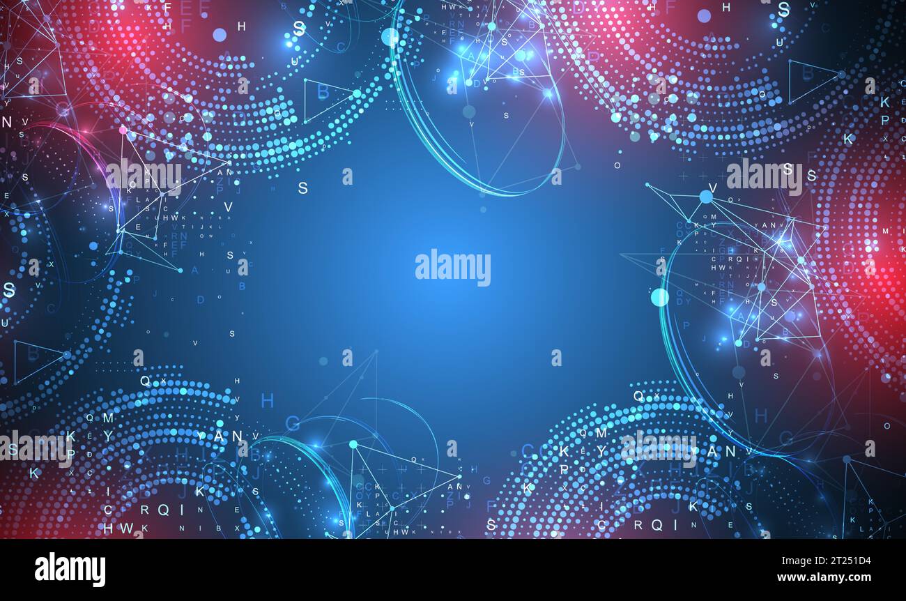 Halftone Science Background With Connecting Dots And Lines Digital Data Visualization Vector