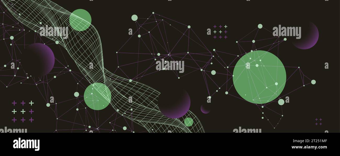 Abstract background with wireframe waves. 3D surface. Vector Stock ...