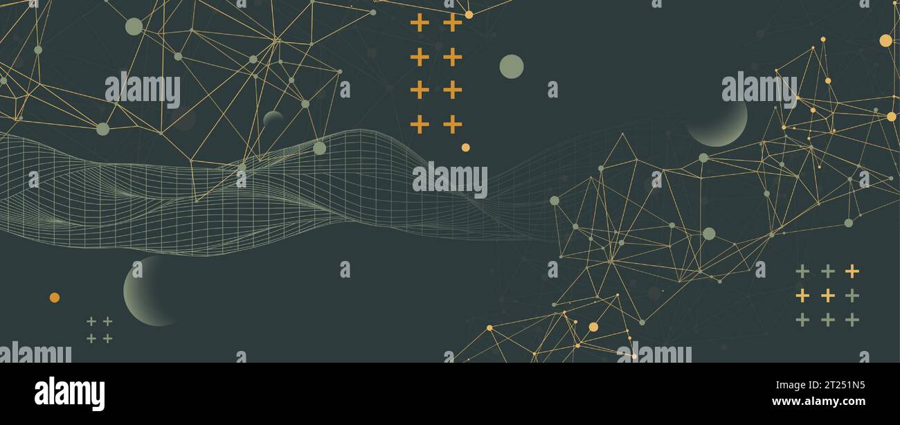 Abstract background with wireframe waves. 3D surface. Vector Stock ...