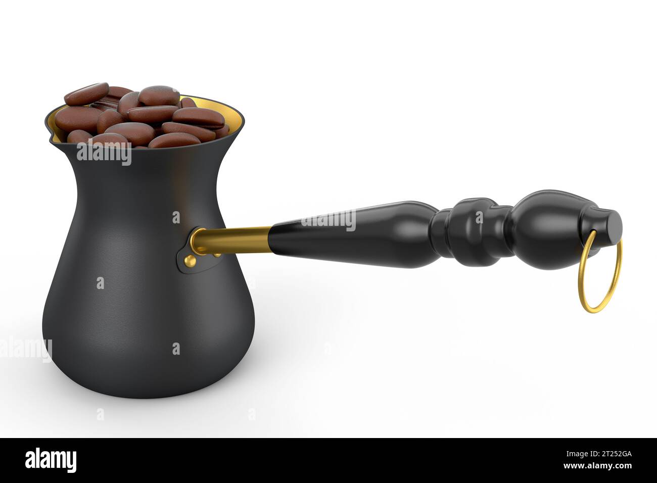 Turkish coffee cooked in sand or maker cezve with coffee bean on white ...