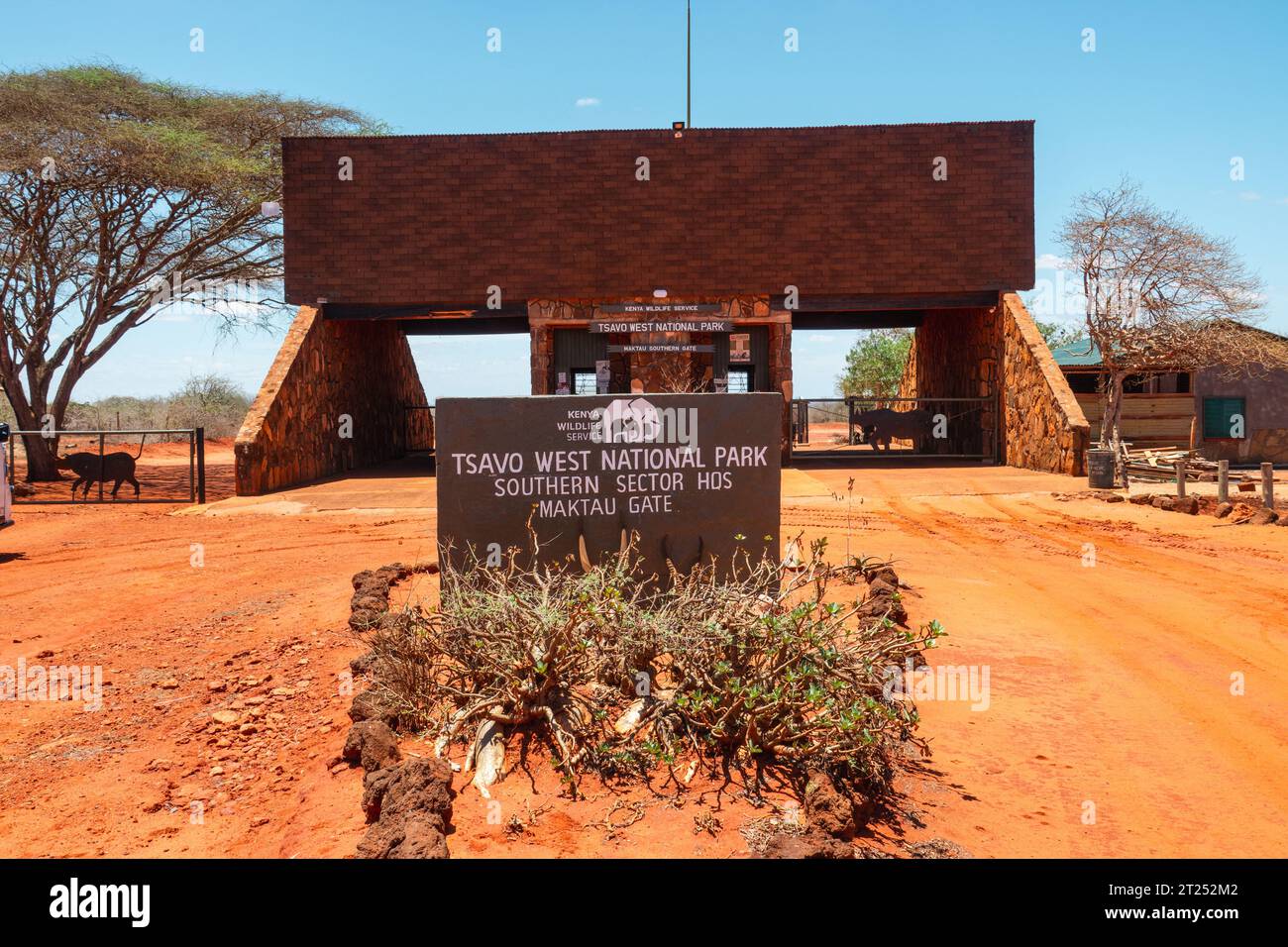 Entrance gates of Tsavo East National Park, Kenya Stock Photo - Alamy
