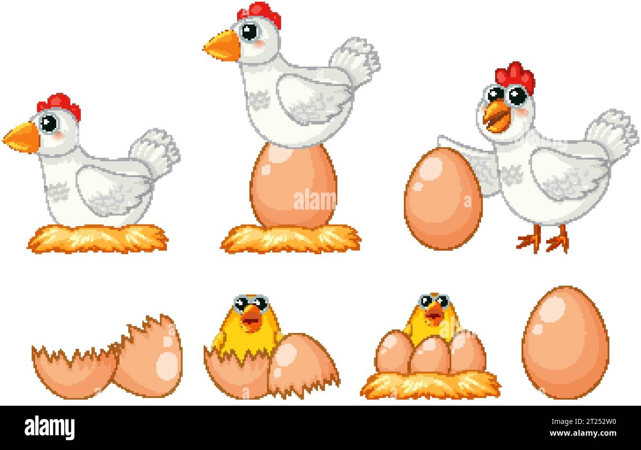 A delightful cartoon illustration depicting the process of a chick ...
