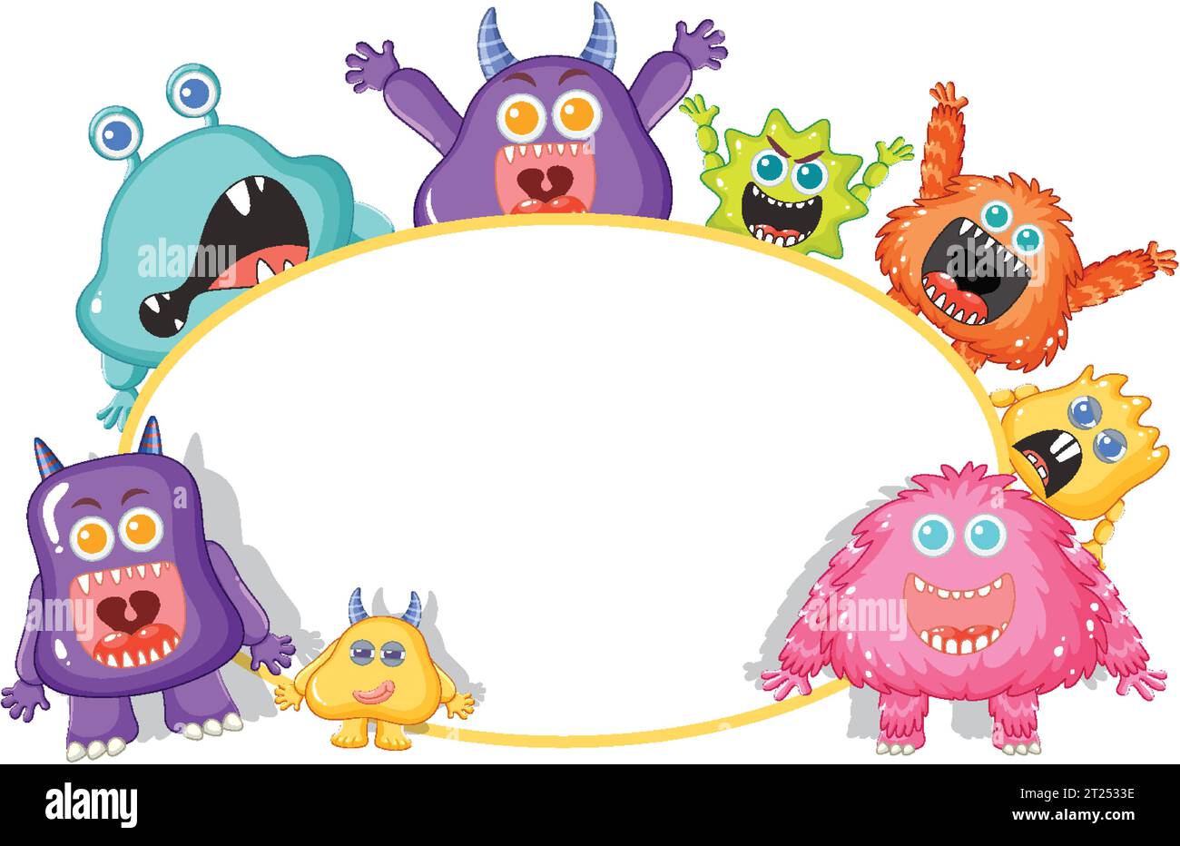 A group of adorable alien monsters in a cartoon frame Stock Vector ...