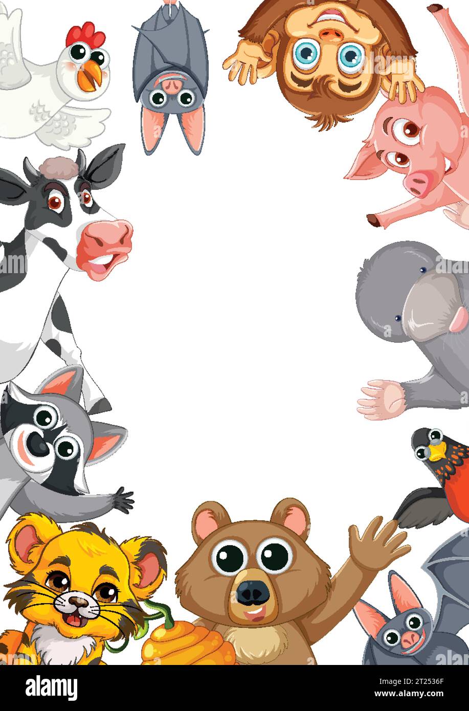 Colorful cartoon animals surround a decorative frame Stock Vector Image ...