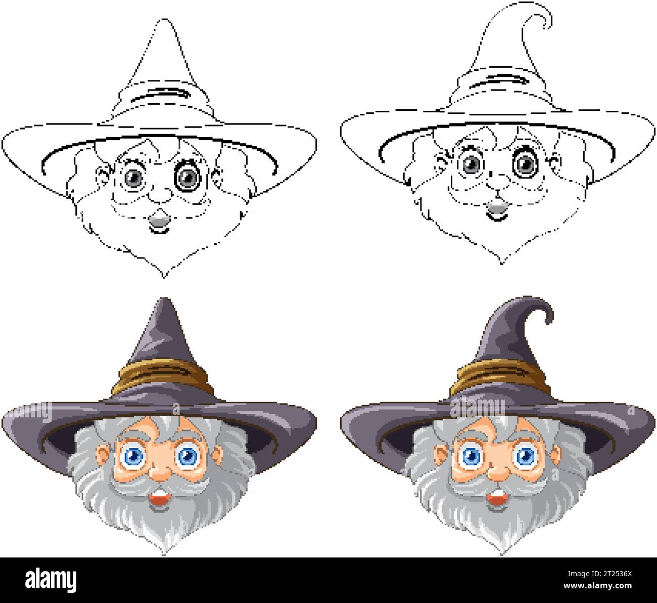 Old wizard wearing a hat with a long beard doodle coloring page for ...