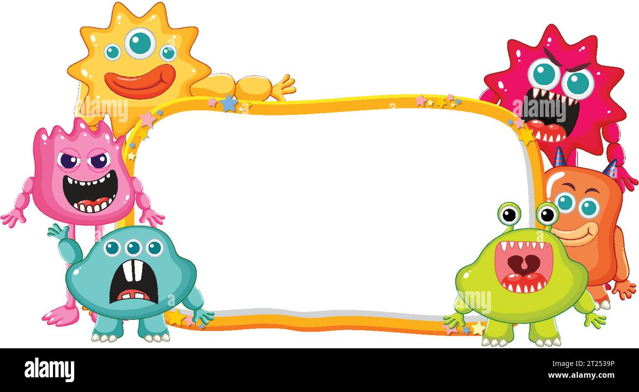 Vector cartoon illustration of adorable monsters standing next to a ...
