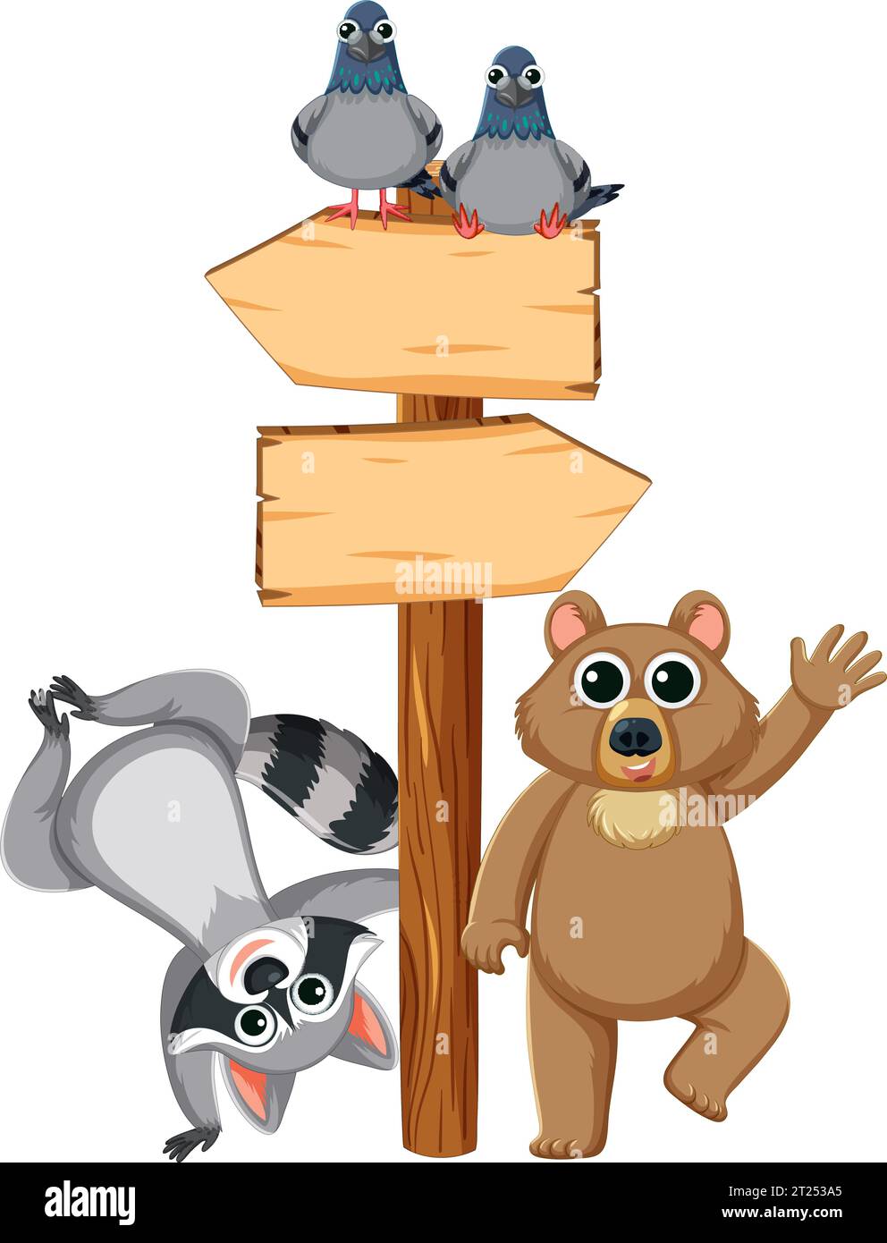 Vector cartoon illustration of animals standing next to directional ...