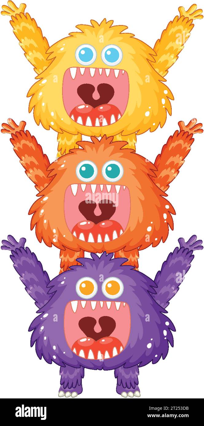 A cheerful group of alien monsters and their friends in a cartoon ...