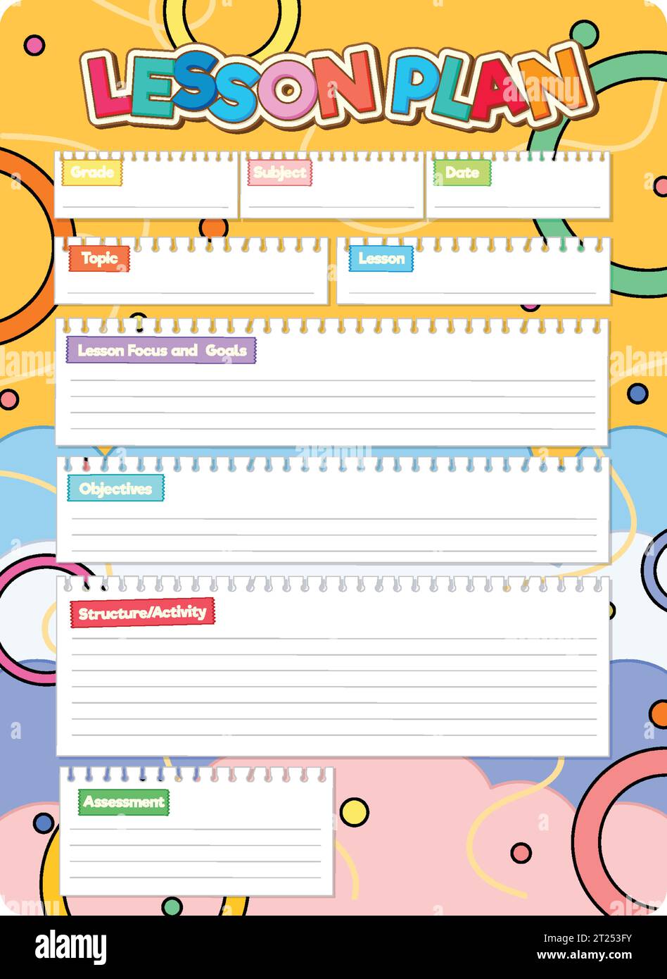 A lined notepad with a lesson plan for students in a vector cartoon ...