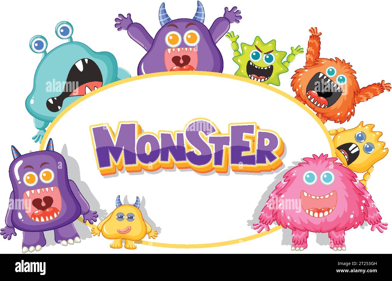 A group of adorable alien monsters in a cartoon frame Stock Vector ...