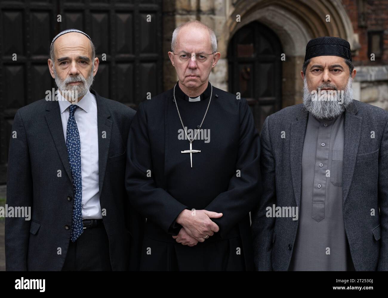 (left to right) Rabbi Jonathan Wittenberg, Archbishop of Canterbury Justin Welby and Sheikh ...