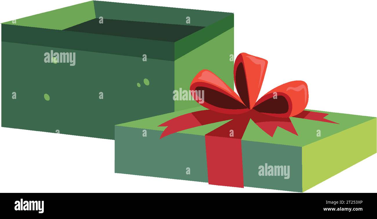 A vector cartoon illustration of a green gift box with an open lid ...
