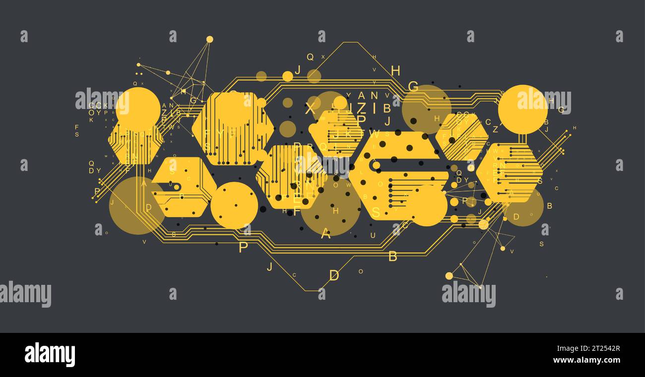 Abstract yellow hexagon futuristic background for design works. Science ...