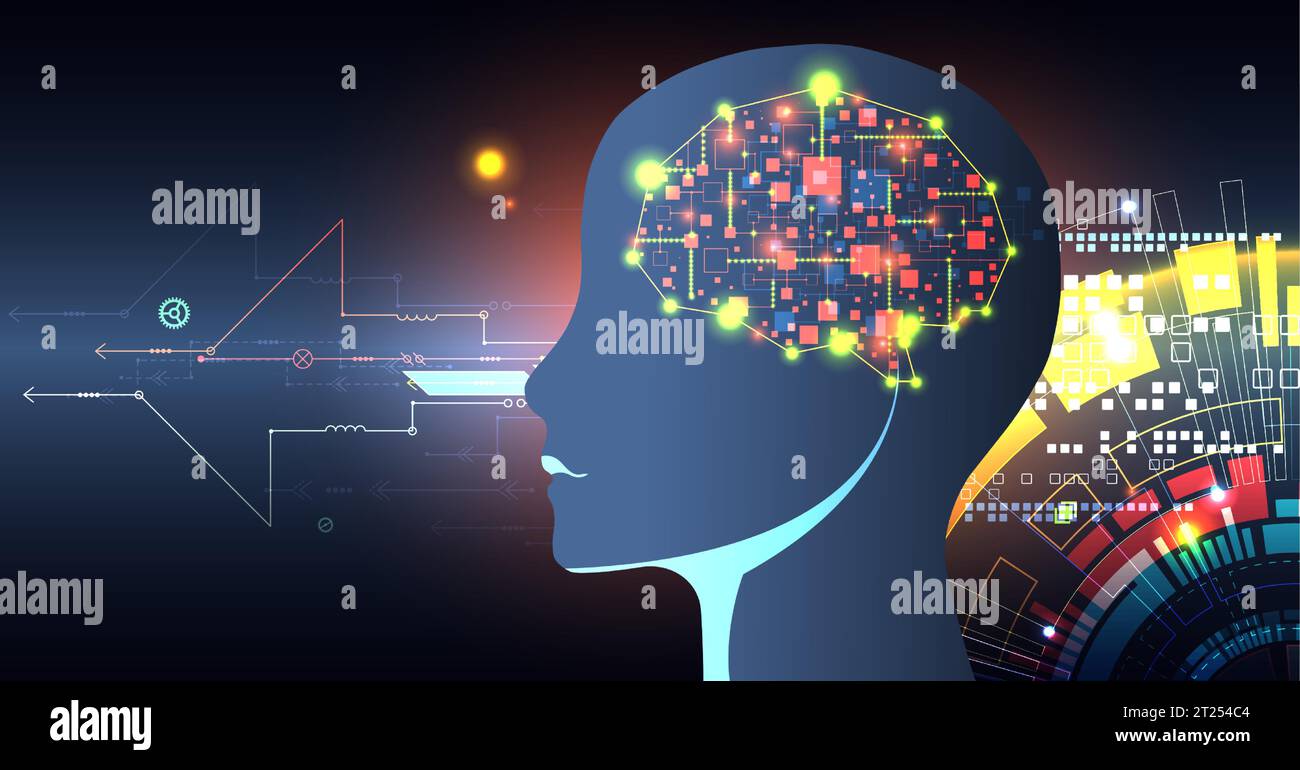 Artificial Intelligence. Technical background with a silhouette of a ...