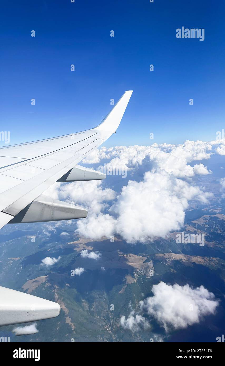 Aircraft wing fling over rural landscape, Germany Stock Photo - Alamy