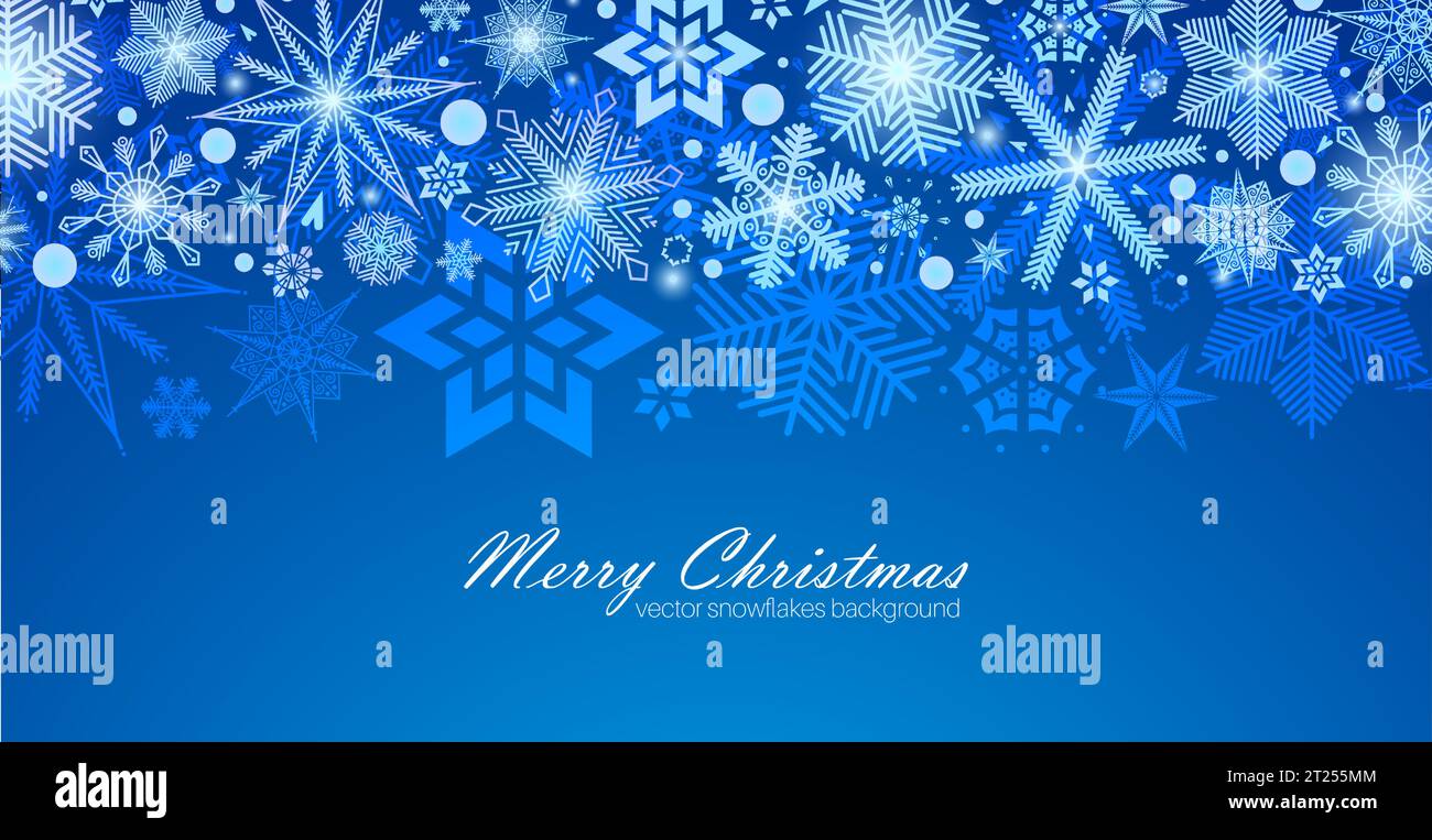 Festive Christmas background design. Different types of snowflakes ...