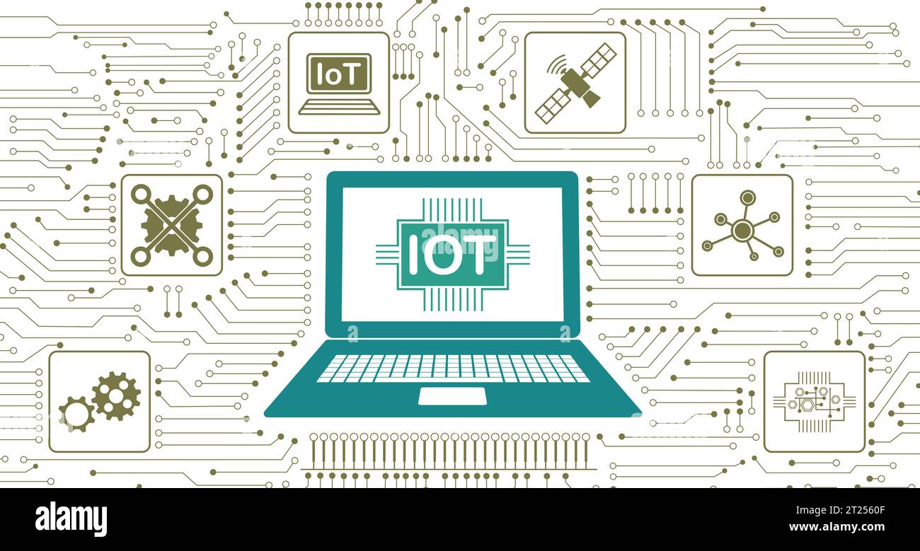 Concept of iot with icons integrated in circuit Stock Photo - Alamy
