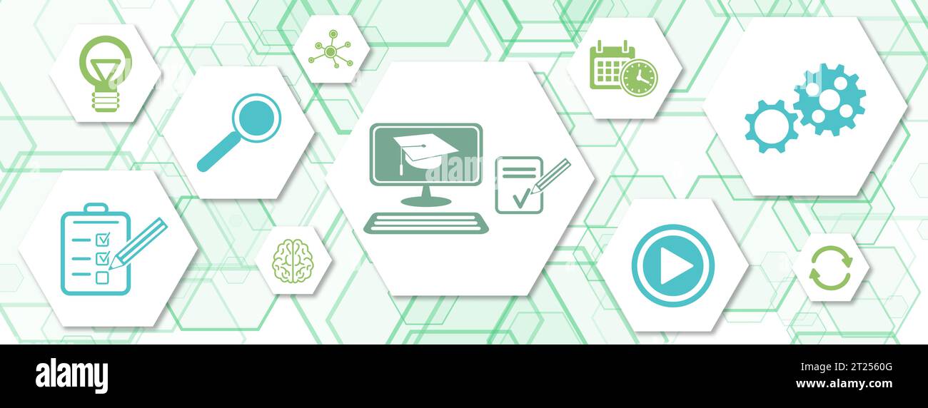 Concept of lms with icons on hexagons Stock Photo - Alamy