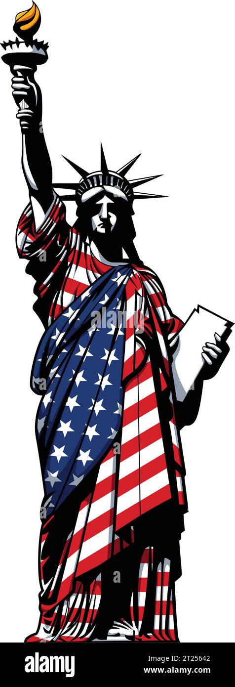stylized statue of liberty with wearing USA american flag vector ...