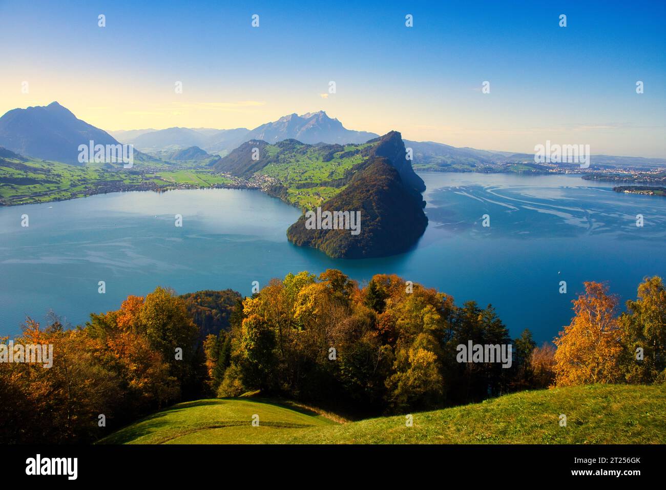 Aerial view of Lake Lucerne and Swiss mountain landscape in autumn ...