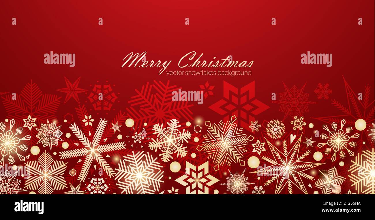 Festive Christmas background design. Different types of snowflakes ...
