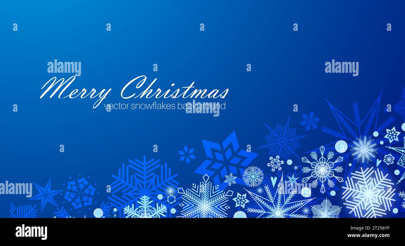 Festive Christmas background design. Different types of snowflakes ...