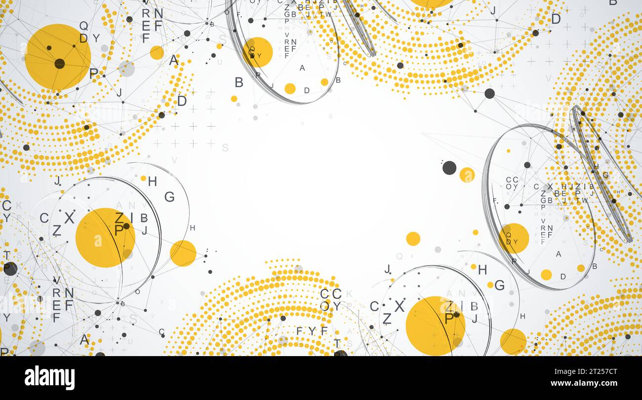 Halftone science background with connecting dots and lines. Digital data visualization. Vector ...