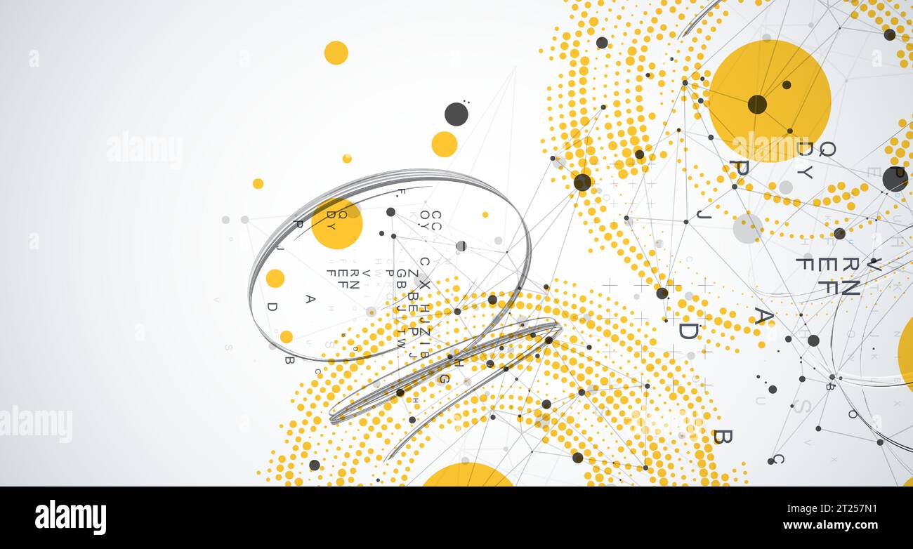 Halftone Science Background With Connecting Dots And Lines Digital Data Visualization Vector