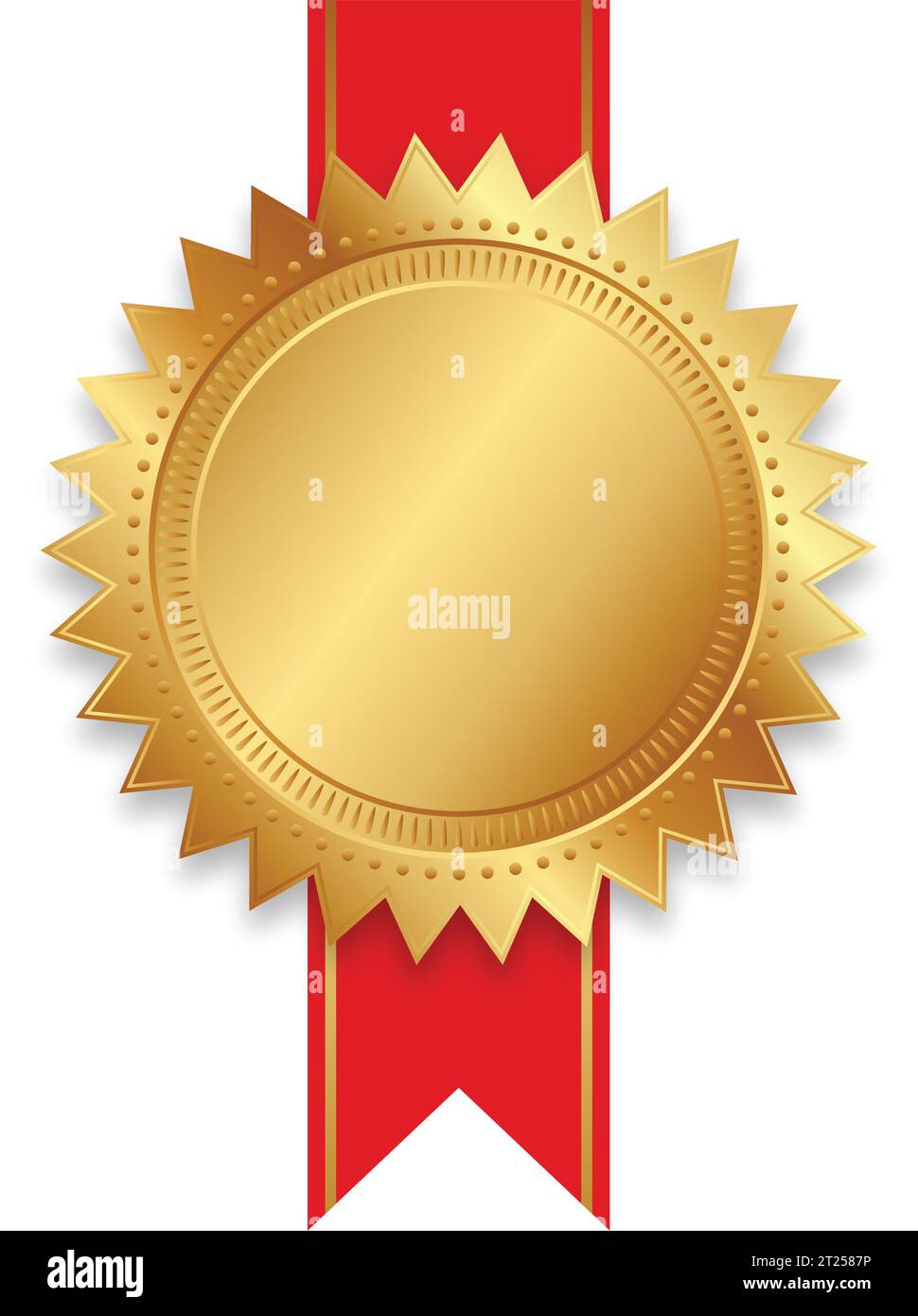 beautiful elegant blank gold award seal with red ribbon emblem symbol ...