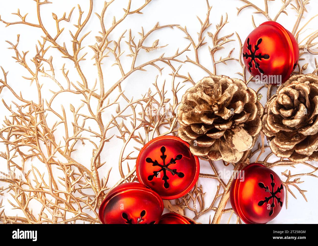Decorative Christmas background with golden pinecones and rustic red ...