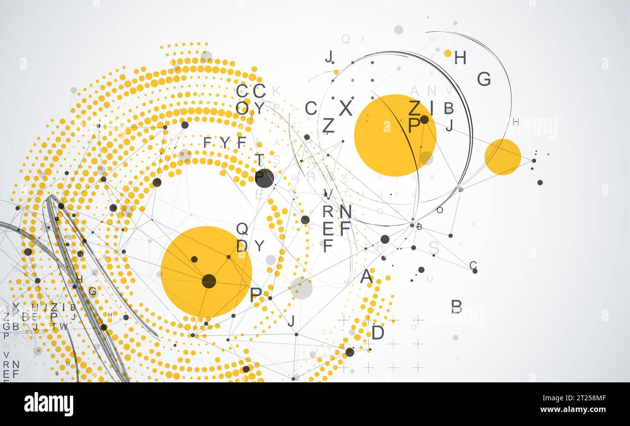 Halftone Science Background With Connecting Dots And Lines Digital Data Visualization Vector
