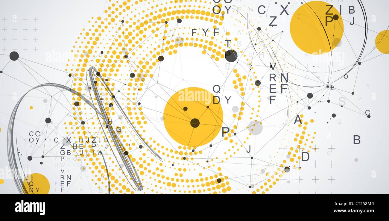 Halftone science background with connecting dots and lines. Digital data visualization. Vector ...