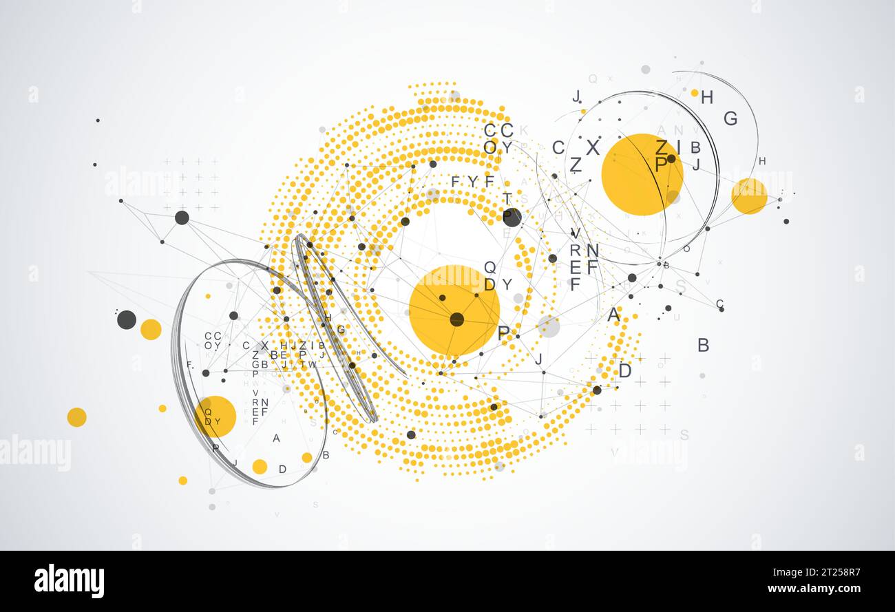 Halftone science background with connecting dots and lines. Digital data visualization. Vector ...