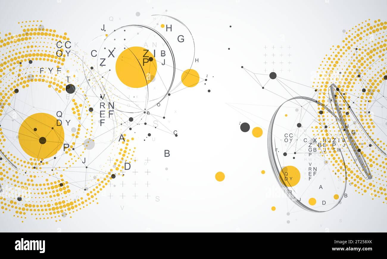 Halftone Science Background With Connecting Dots And Lines Digital Data Visualization Vector