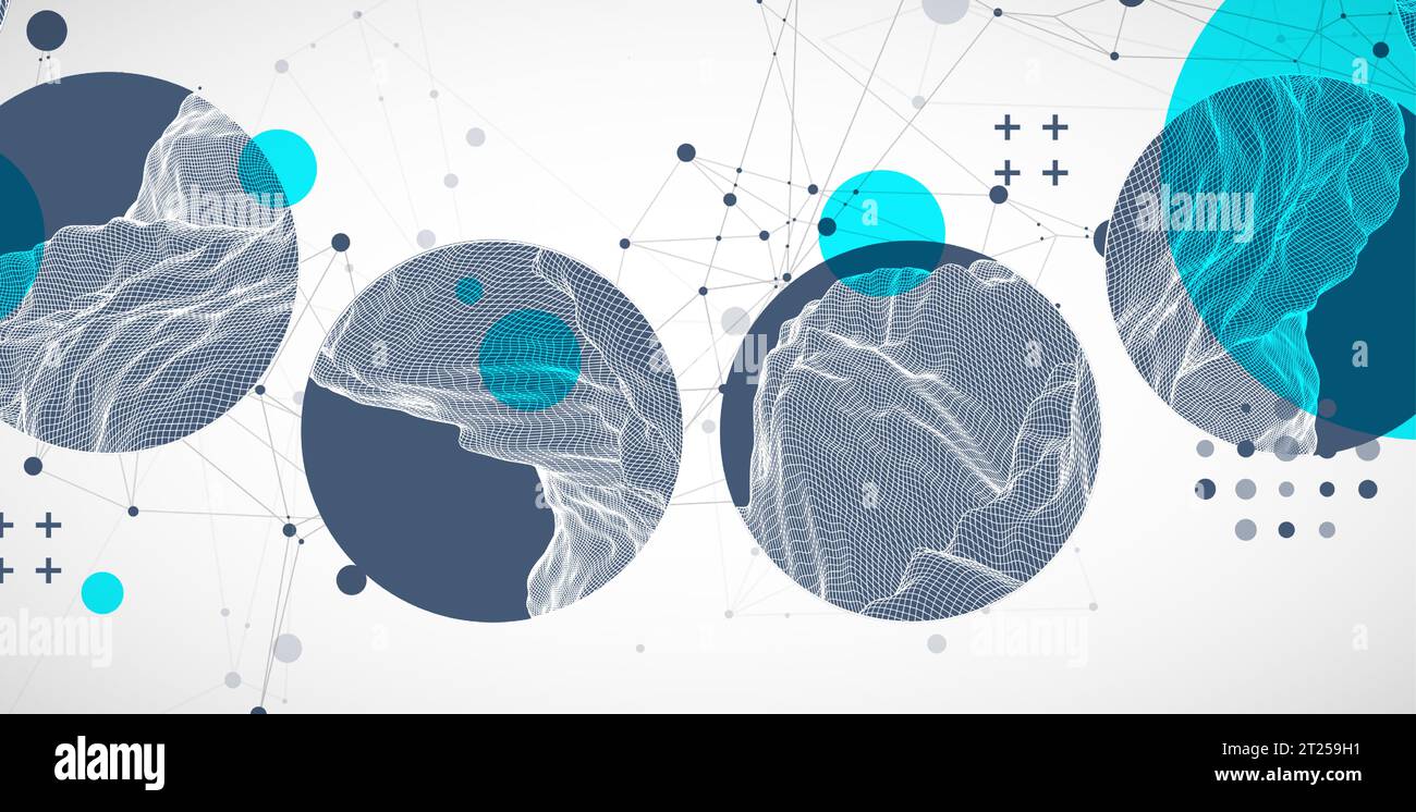 Trendy abstract wireframe background. Modern science or technology art elements. Surface ...