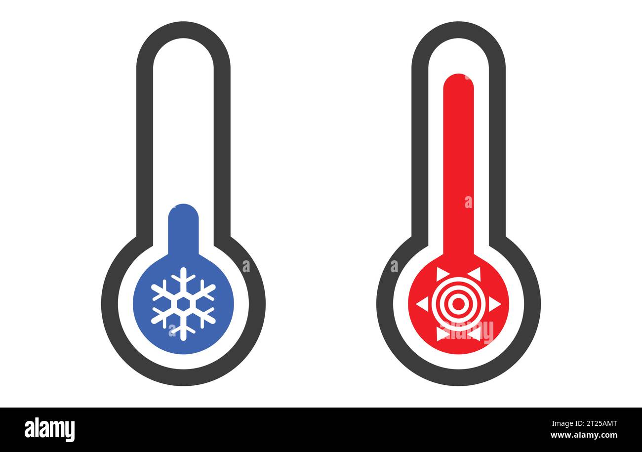 simple classic cold and hot blue red glass thermometer temperature icon ...