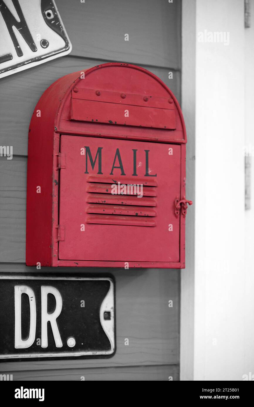Color isolated red US mailbox on black and white surrounding Stock ...