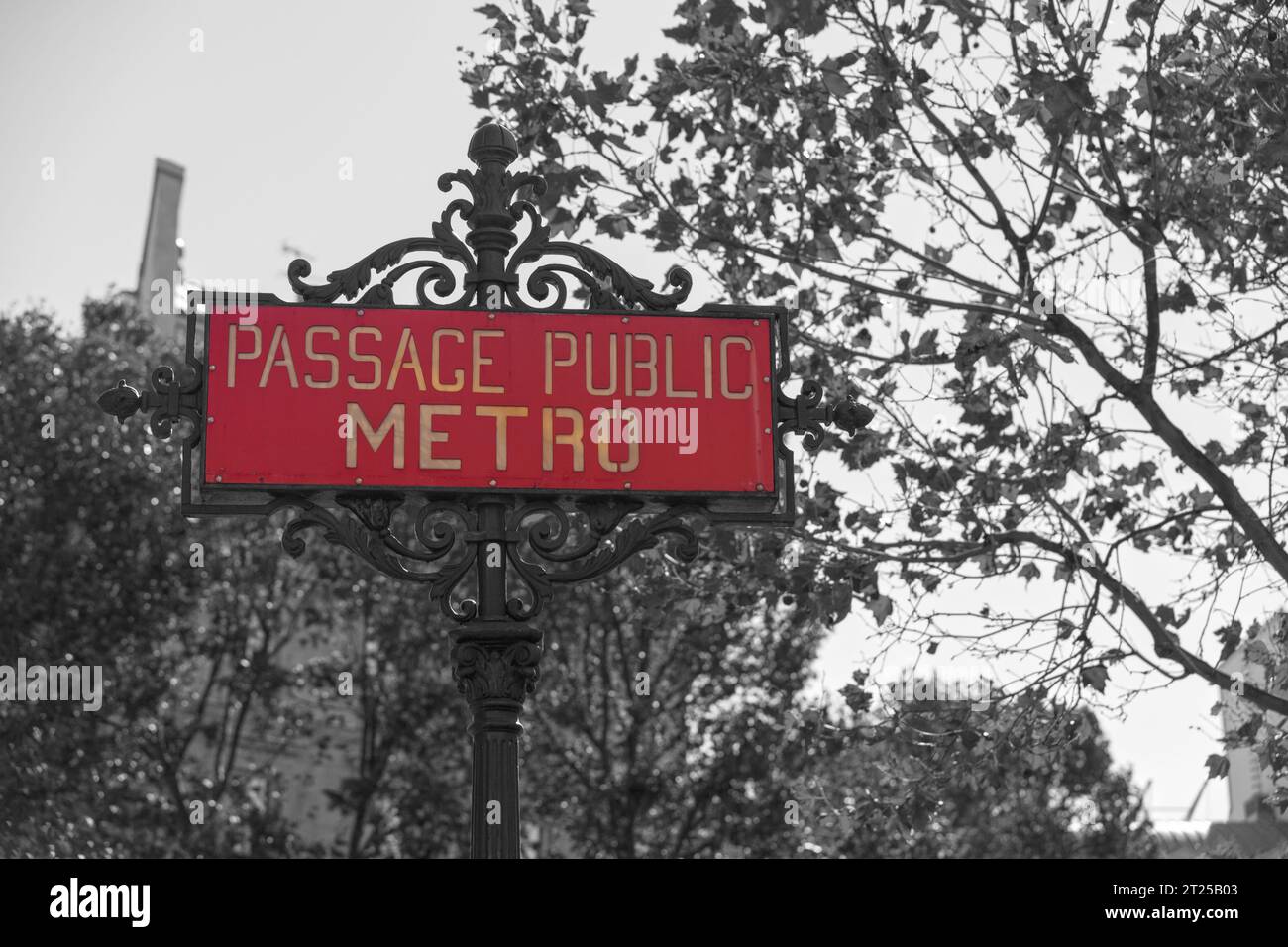 Color isolated traditional red metro sign outside of a subway station ...