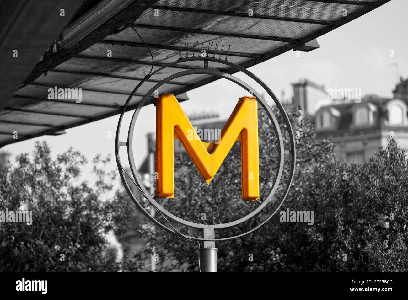 Color isolated traditional yellow metro sign outside of the Gare de ...