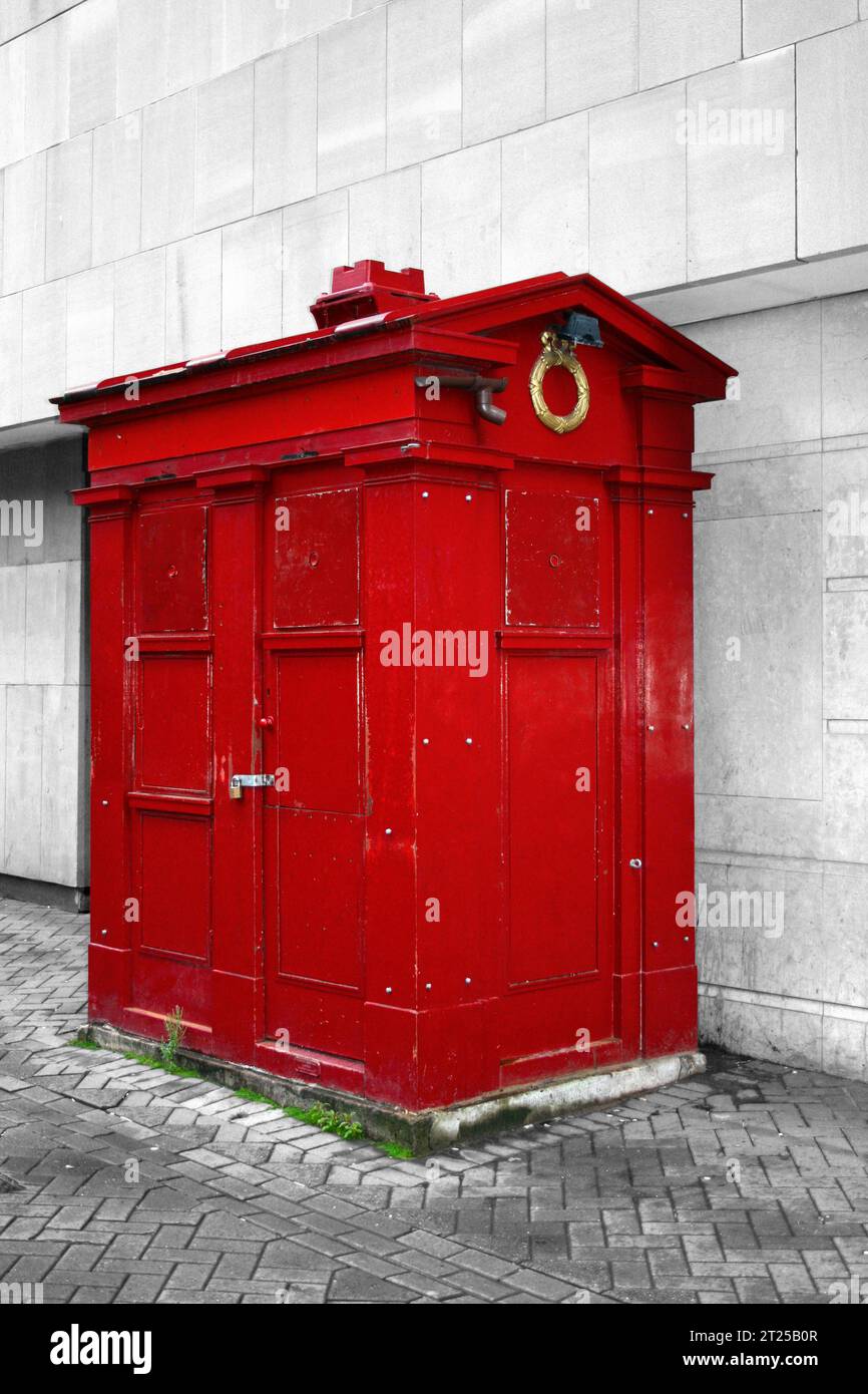 Color isolated red Police Information Box in Edinburgh on black and ...