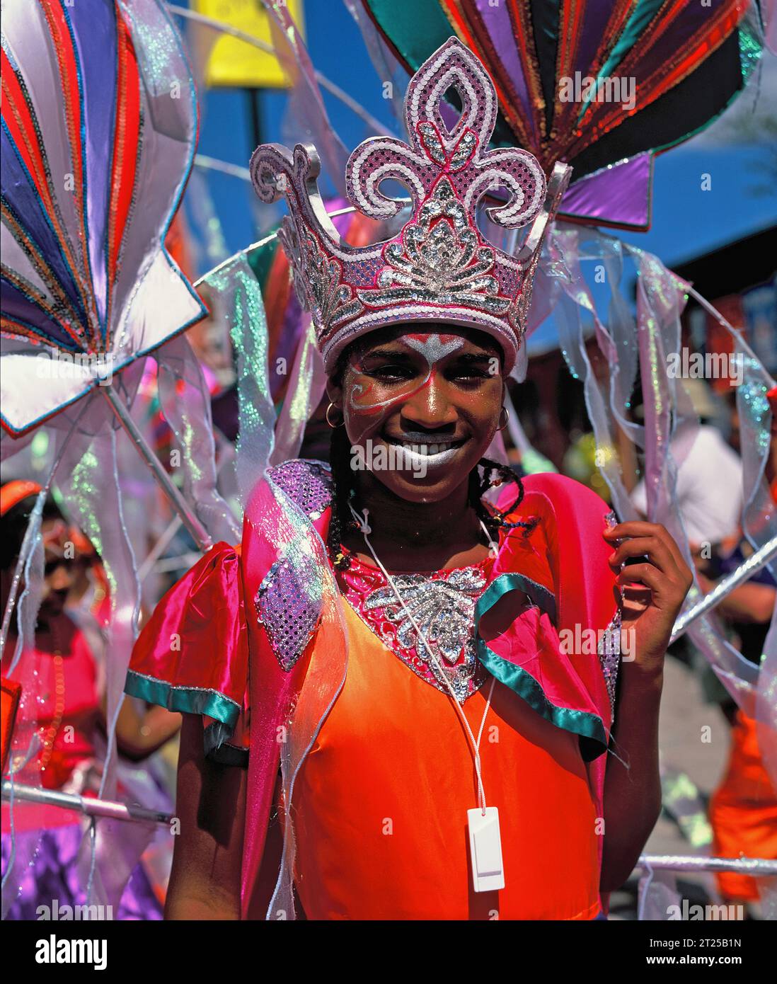 England. London. Notting Hill Carnival. Outdoor portrait of young woman ...